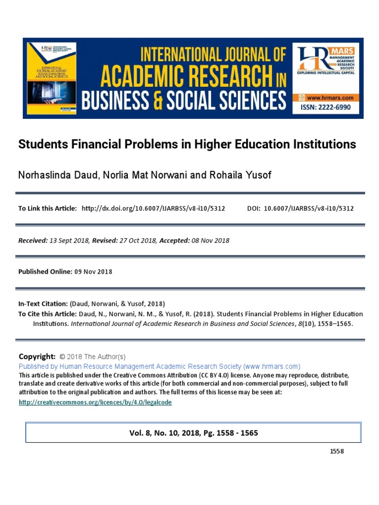 Students Financial Problems in Higher Education Institutions | PDF ...