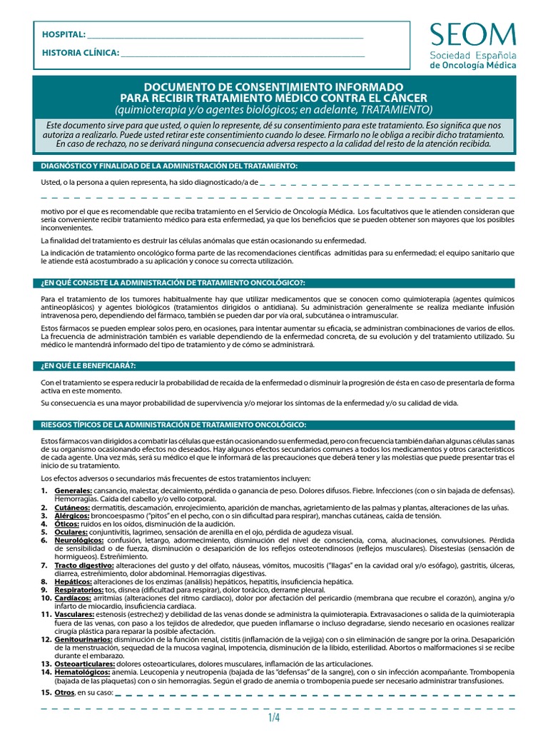 Seom Doc Consentimiento Autorellenable - pdf3 | PDF | Quimioterapia ...