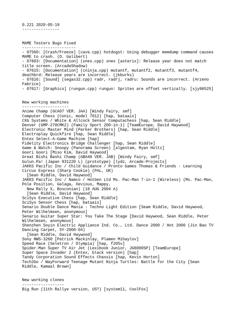 MAME Testers Update Report - May 2020 | PDF