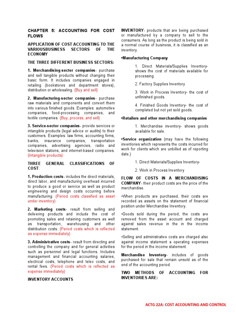 ACTG 22A-Cost Accounting and Control-Reviewer | PDF | Inventory | Cost