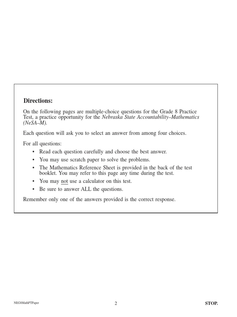 Grade 8 Math Practice Test | PDF