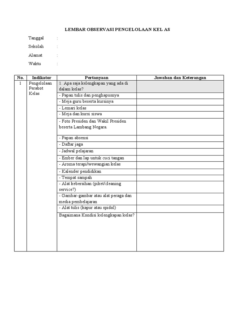 Lembar Observasi Pengelolaan Kelas Fix | PDF
