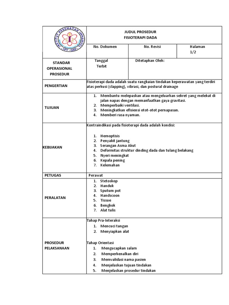 Sop Iki KMB Fisioterapi Dada | PDF