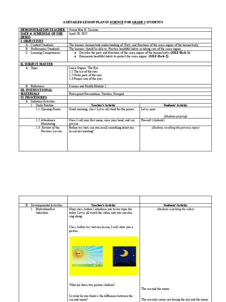 Lesson Plan Science | PDF | Human Eye | Lesson Plan