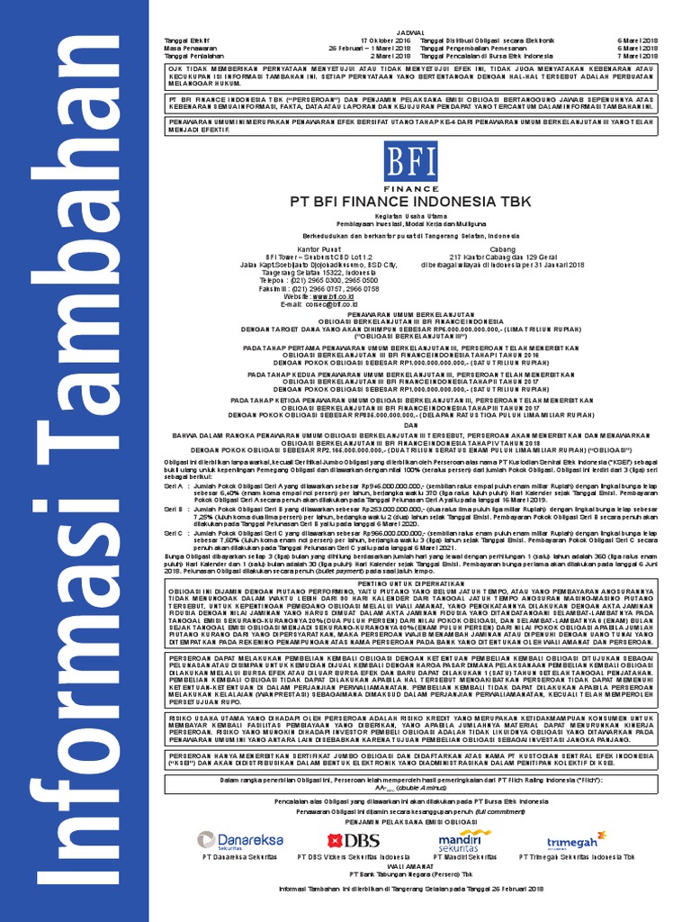 PT Bfi Finance Indonesia TBK: Kantor Pusat Cabang | PDF