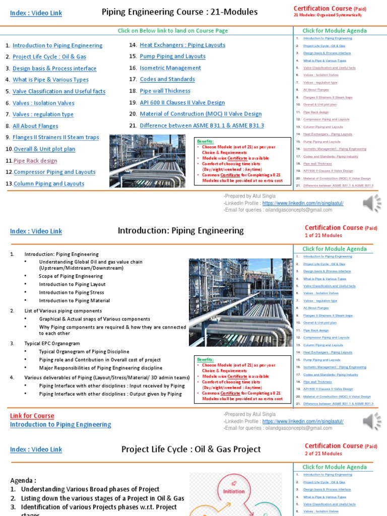 Piping Engineering Certification Course | PDF | Pipe (Fluid Conveyance ...