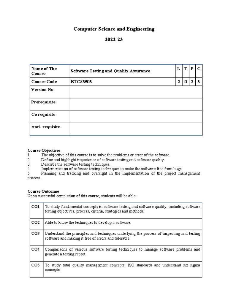 Syllabus STQA | PDF | Software Testing | Software Quality Syllabus STQA | PDF | Software Testing | Software Quality