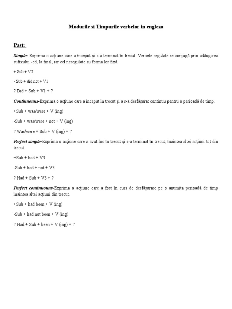 Modurile Si Timpurile Verbelor in Engleza | PDF