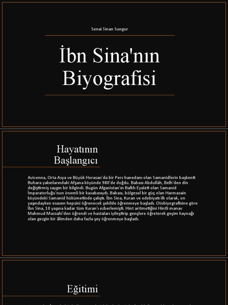 İbn Sina Biyografi - Senai Sinan Sungur | PDF