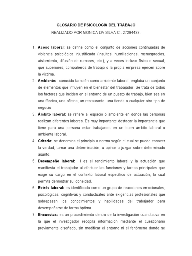 Glosario de Psicología Del Trabajo | PDF | Sicología | Comportamiento