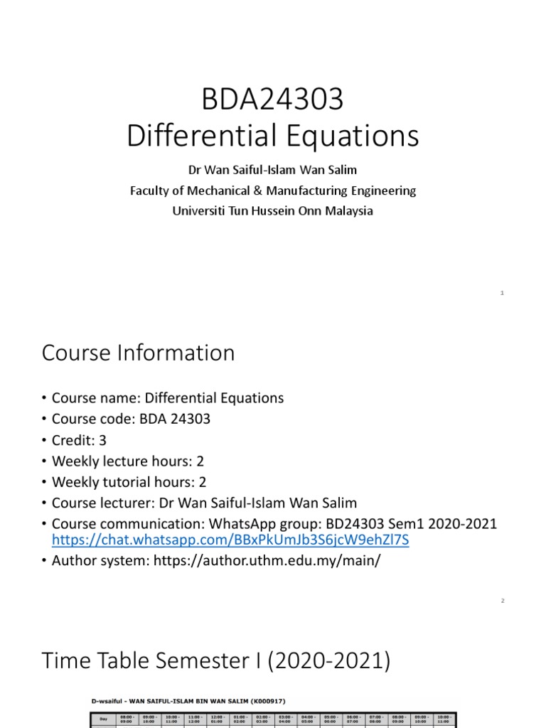Lec - 01-BDA24303-Differential Equations | PDF | Ordinary Differential Equation | Differential ...