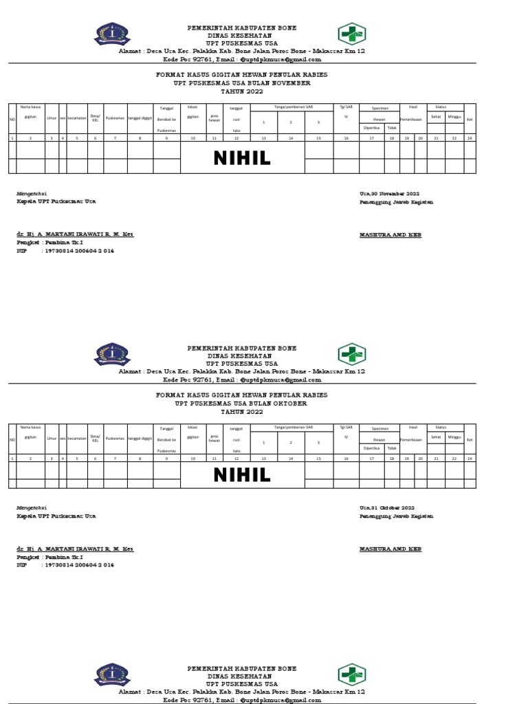 Laporan Bulanan PJ Rabies 2022 PKM Usa | PDF