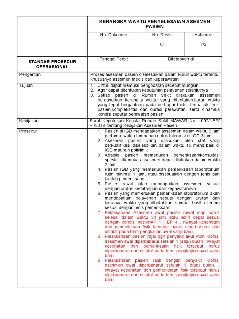 AP1.4 SPO Kerangka Waktu Penyelesaian Asesmen Pasien | PDF | Pengembangan Diri | Kesehatan Holistik