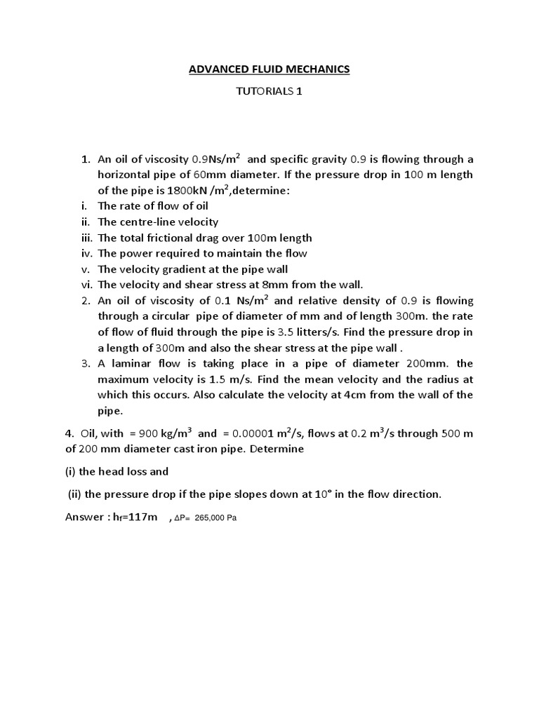 Fluid Mechanics TUTORIALS 1 | PDF