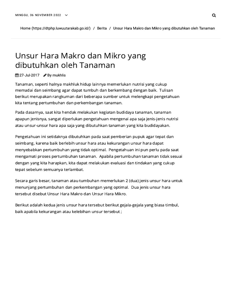 Unsur Hara Makro dan Mikro untuk Tanaman | PDF