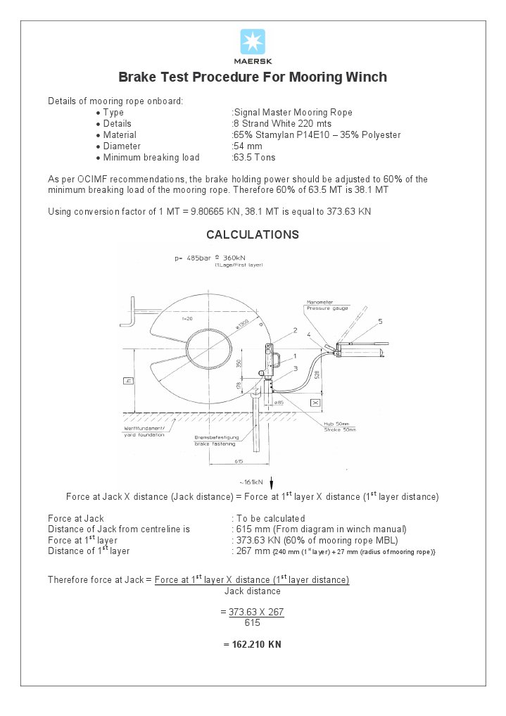 Mooring Winch Brake Test Procedure | PDF