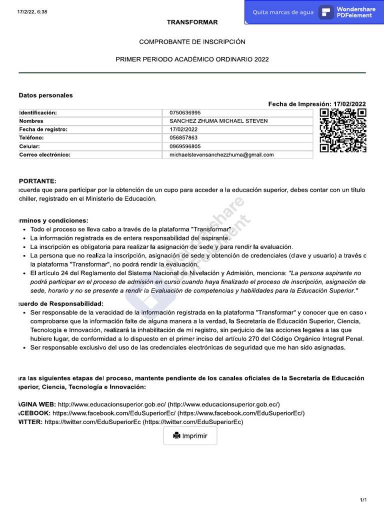 Senecyt Inscripcion | PDF