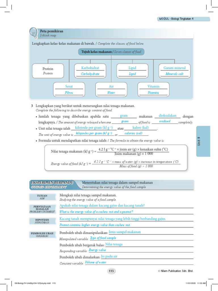Amali Nilai Tenaga BIO KSSM F4 | PDF | Nutrition | Diet & Nutrition