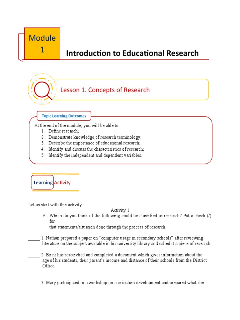 (Template) Module 1, Lesson 1 Concepts of Research | PDF | Scientific Method | Data