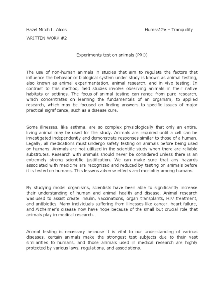 Experiments Test On Animals | PDF | Self-Improvement | Wellness