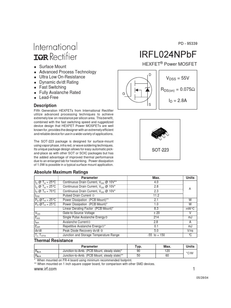 Infineon IRFL024N DataSheet v01 - 01 EN | PDF