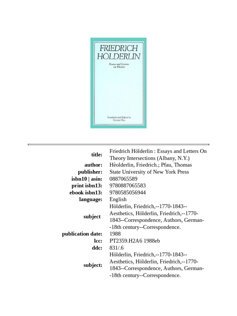 Friedrich Hölderlin Essays-And-Letters-On-Theory | PDF | Immanuel Kant ...