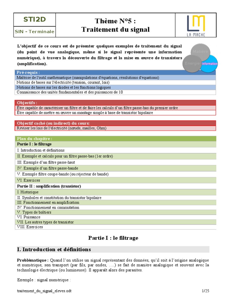 Traitement du Signal : Filtres et Transistors | PDF | Filtre ...