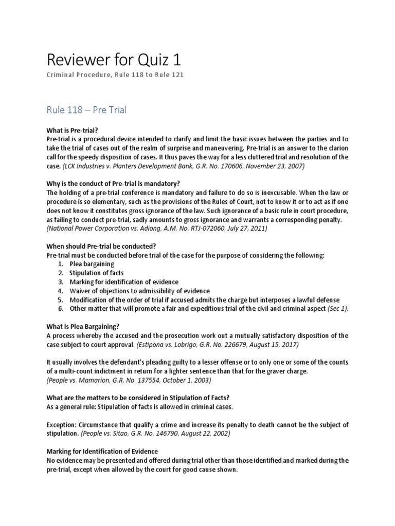 Reviewer For Rule 118 Rule 121 | PDF | Continuance | Affidavit