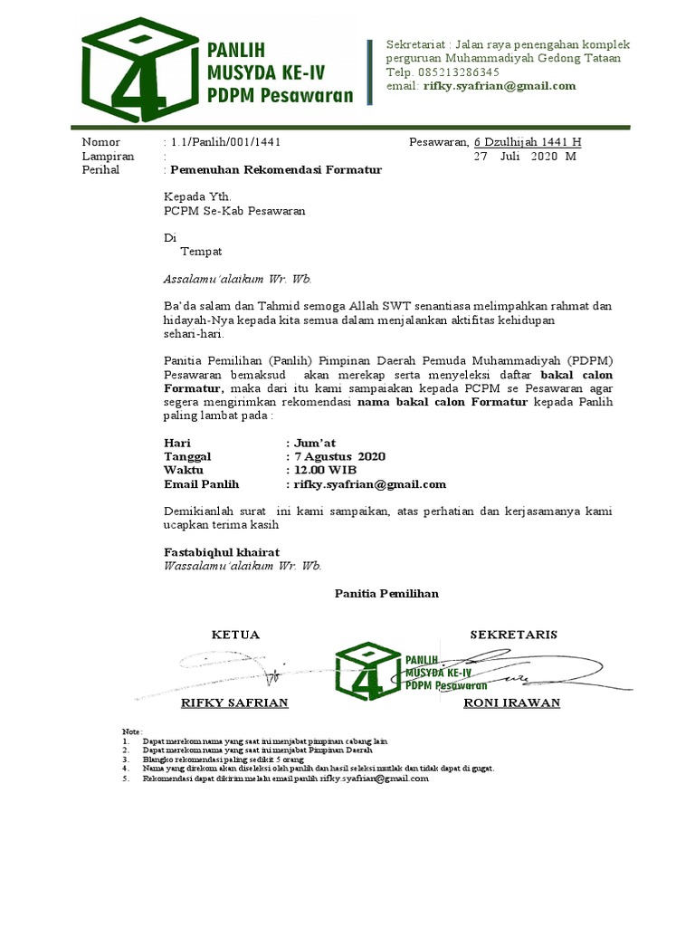 Surat Panlih Ke PCPM | PDF