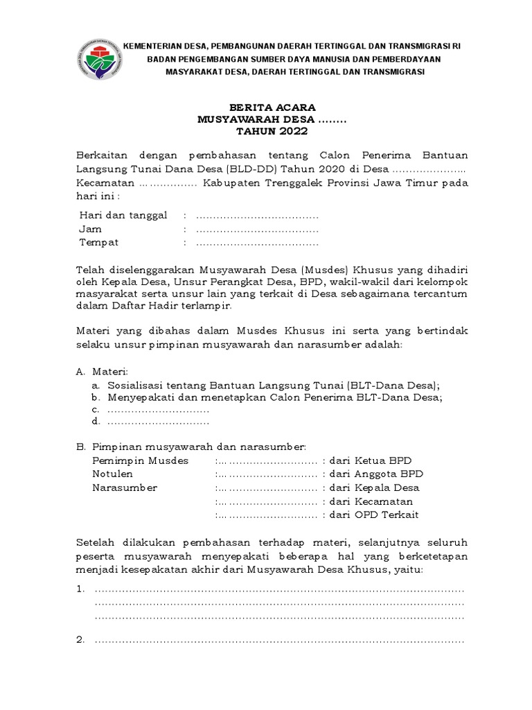 Contoh Berita Acara Musdes Khusus | PDF