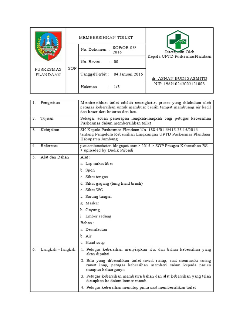Sop-Ob-03 Membersihkan Toilet | PDF