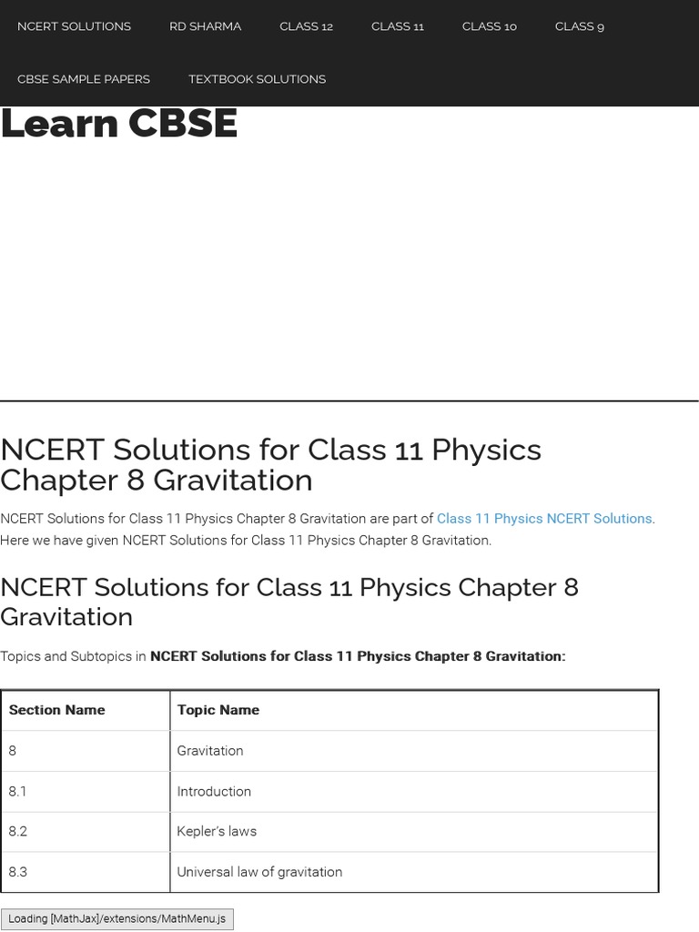 NCERT Solutions For Class 11 Physics Chapter 8 Gravitation | PDF ...