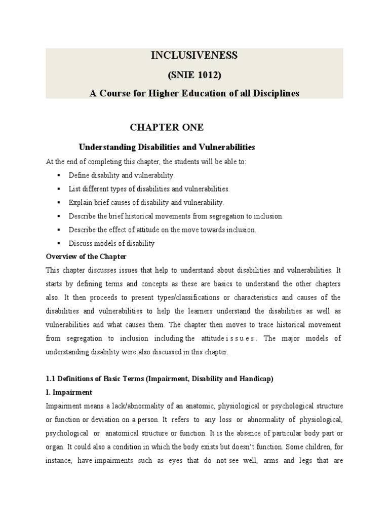 Chapter One - Inclusiveness | Download Free PDF | Disability | Visual ...