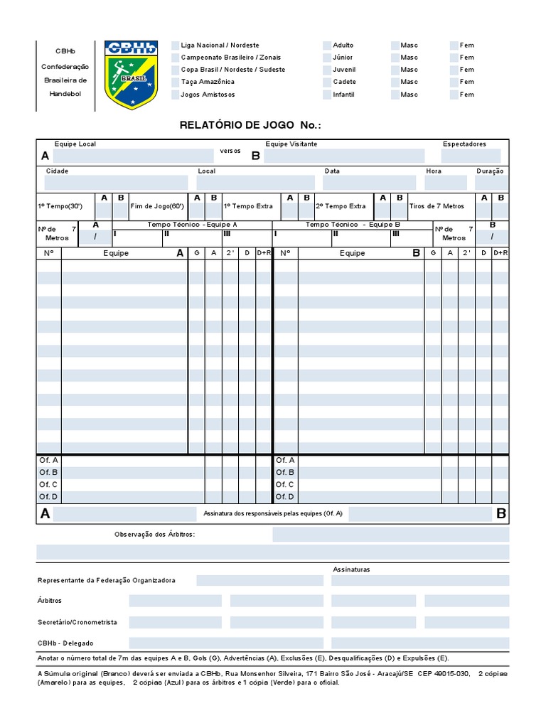 Súmula Handebol Nacional | PDF