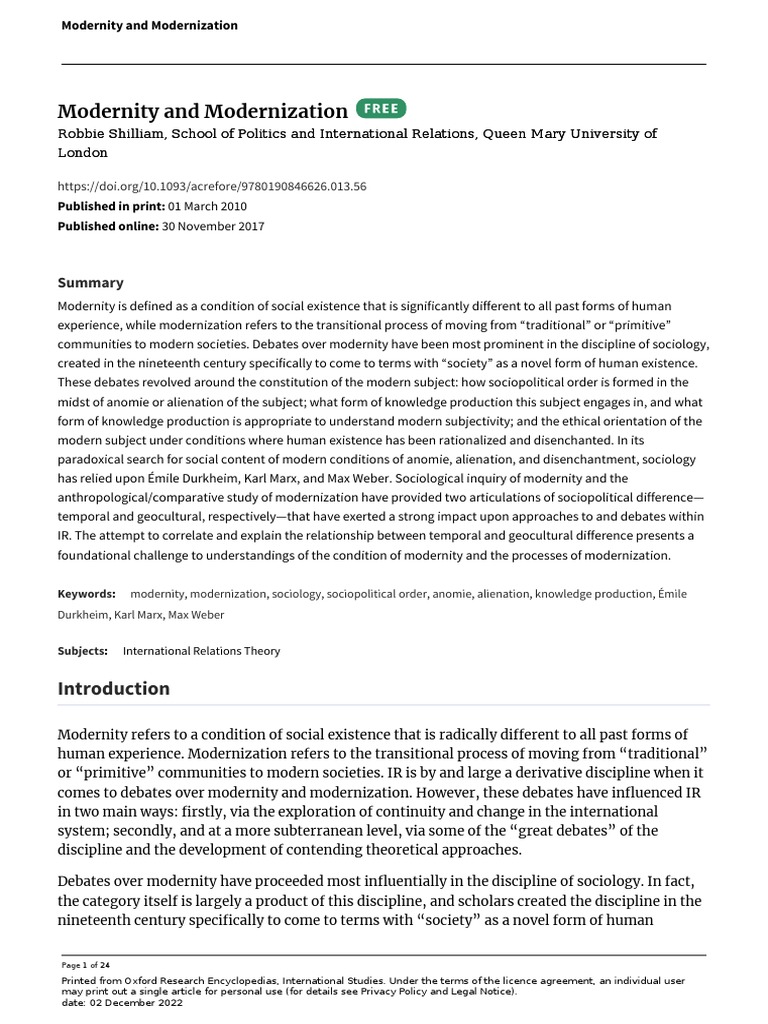 Modernity Oxford | PDF | Sociology | Max Weber