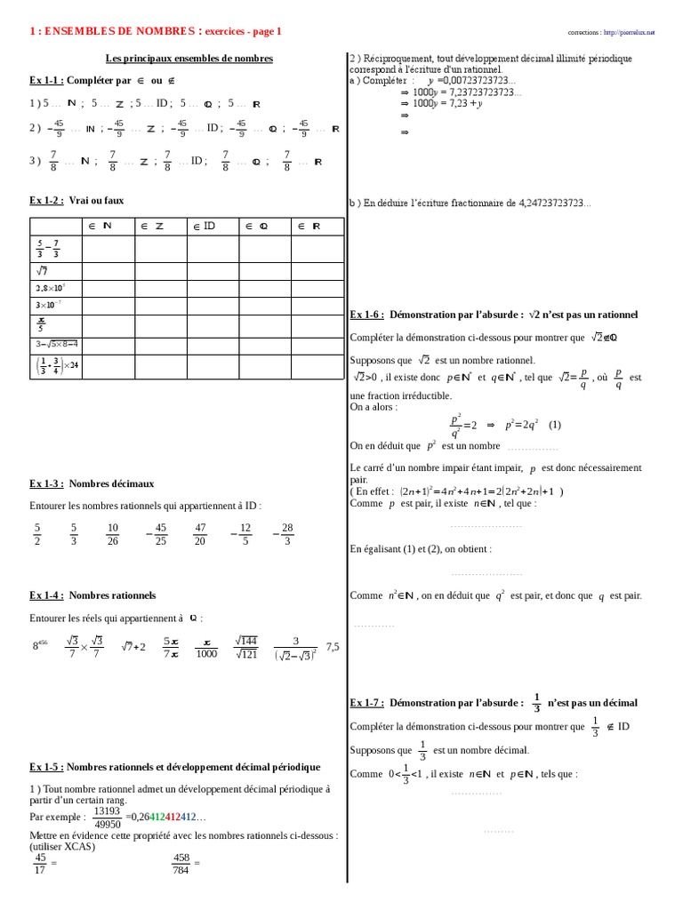 Exercices Ensembles | PDF | Nombre rationnel | Racine carrée