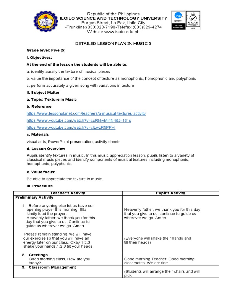 Detailed Lesson Plan in Music 5 | PDF | Tempo | Musical Compositions