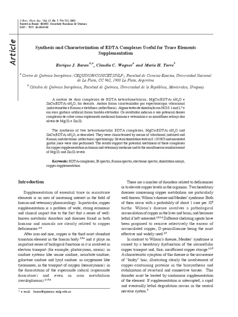 Synthesis and Characterization of EDTA Complexes | PDF | Coordination ...