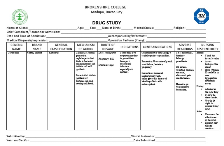 Cefuroxime Drug Study | PDF | Clinical Medicine | Drugs