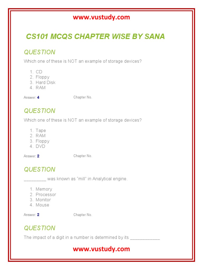 cs101 Solved Mcqs Chapter Wise by Sana | PDF | World Wide Web | Internet & Web