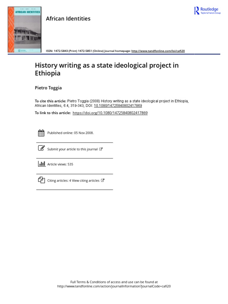 History Writing As A State Ideological Project in Ethiopia | PDF ...