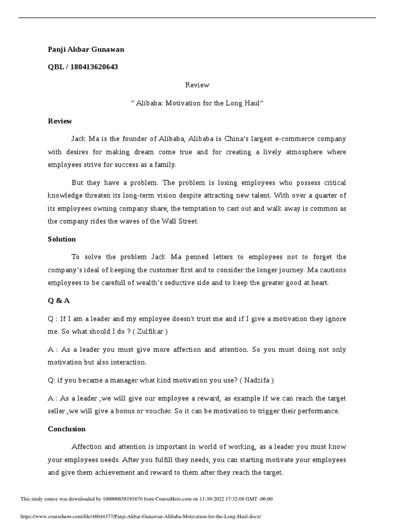 Panji Akbar Gunawan Alibaba Motivation For The Long Haul | PDF | Motivation | Motivational