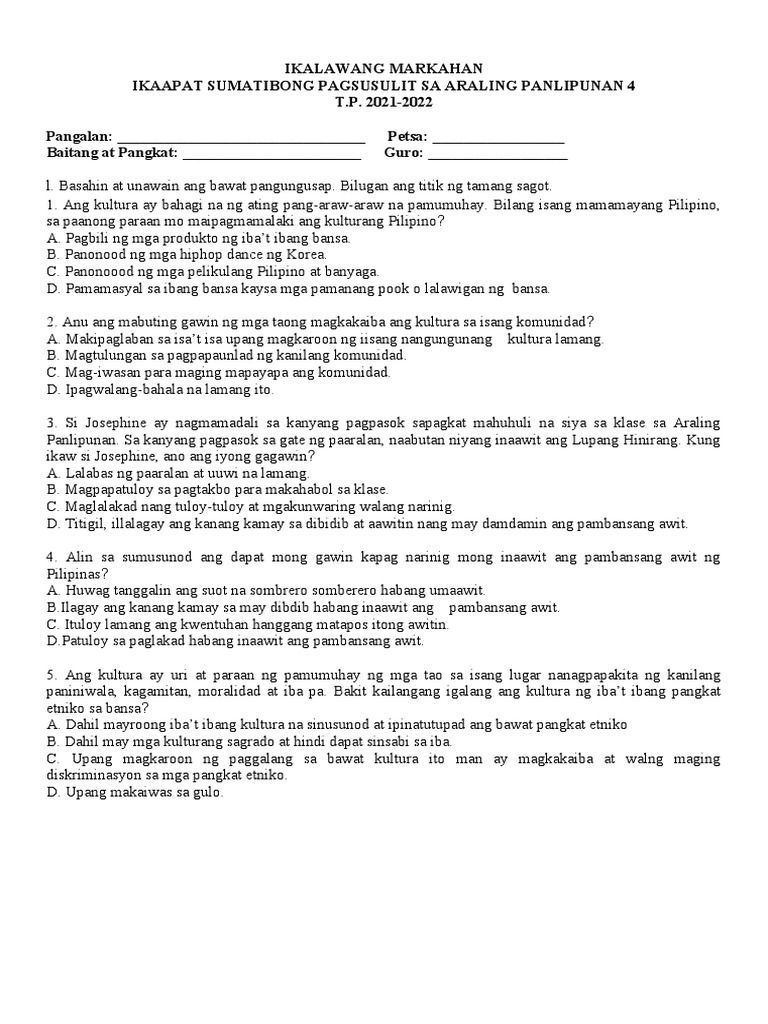 ST4 Grade-4 Aral-Pan | PDF