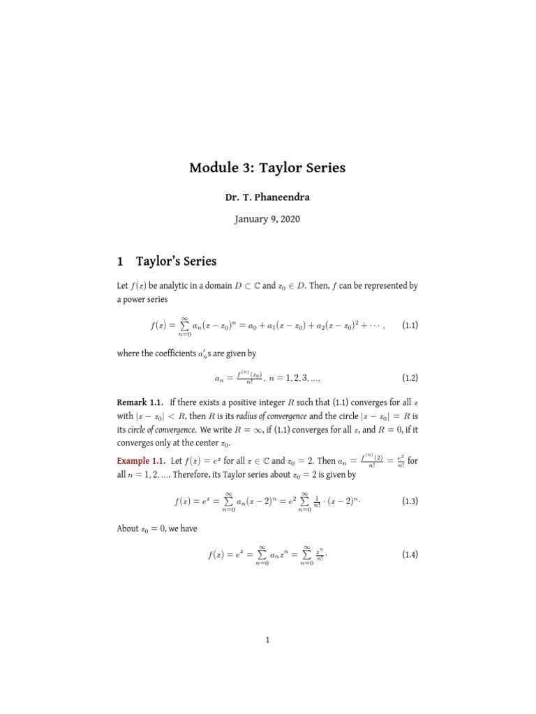 Taylor Series and Examples in Analysis | PDF | Power Series ...