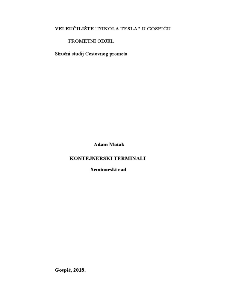 Seminarski Rad - Kontejnerski Terminali | PDF