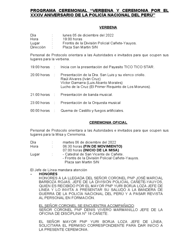 Programa Ceremonial Aniversario | PDF