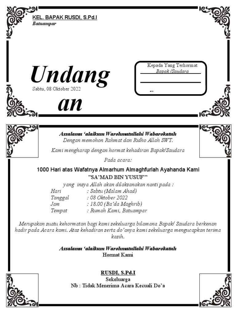 Undangan 1000 Hari | PDF