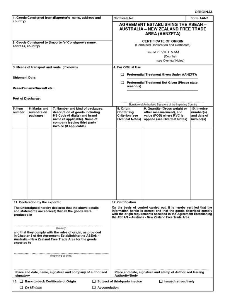 Form AANZ | Download Free PDF | Asean Free Trade Area | Trade