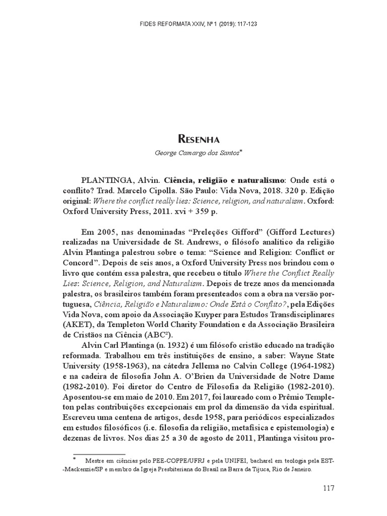 Ciência, religião e naturalismo Alvin Plantinga | PDF | Science | Deus