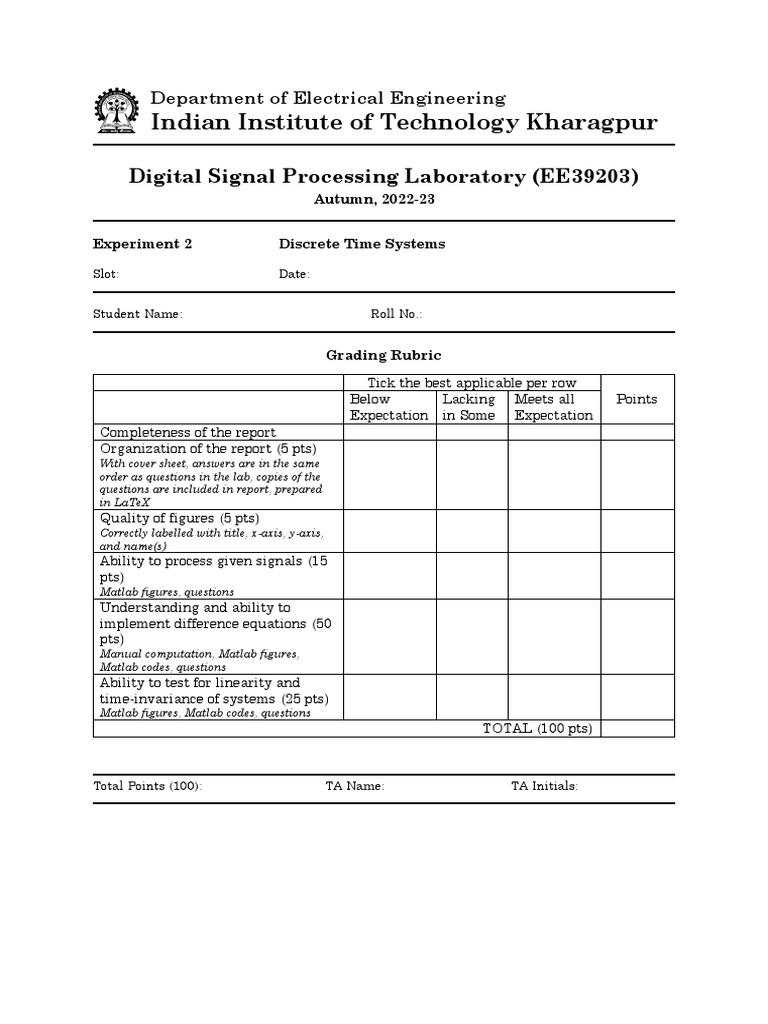 EE39203 Aut2022 Exp2 | PDF | Discrete Time And Continuous Time | Electrical Network